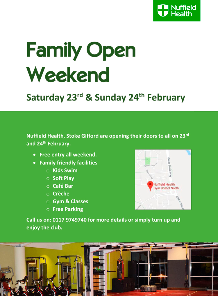 Family Open Weekend at Nuffield Health Gym, Stoke Gifford - Bradley ...